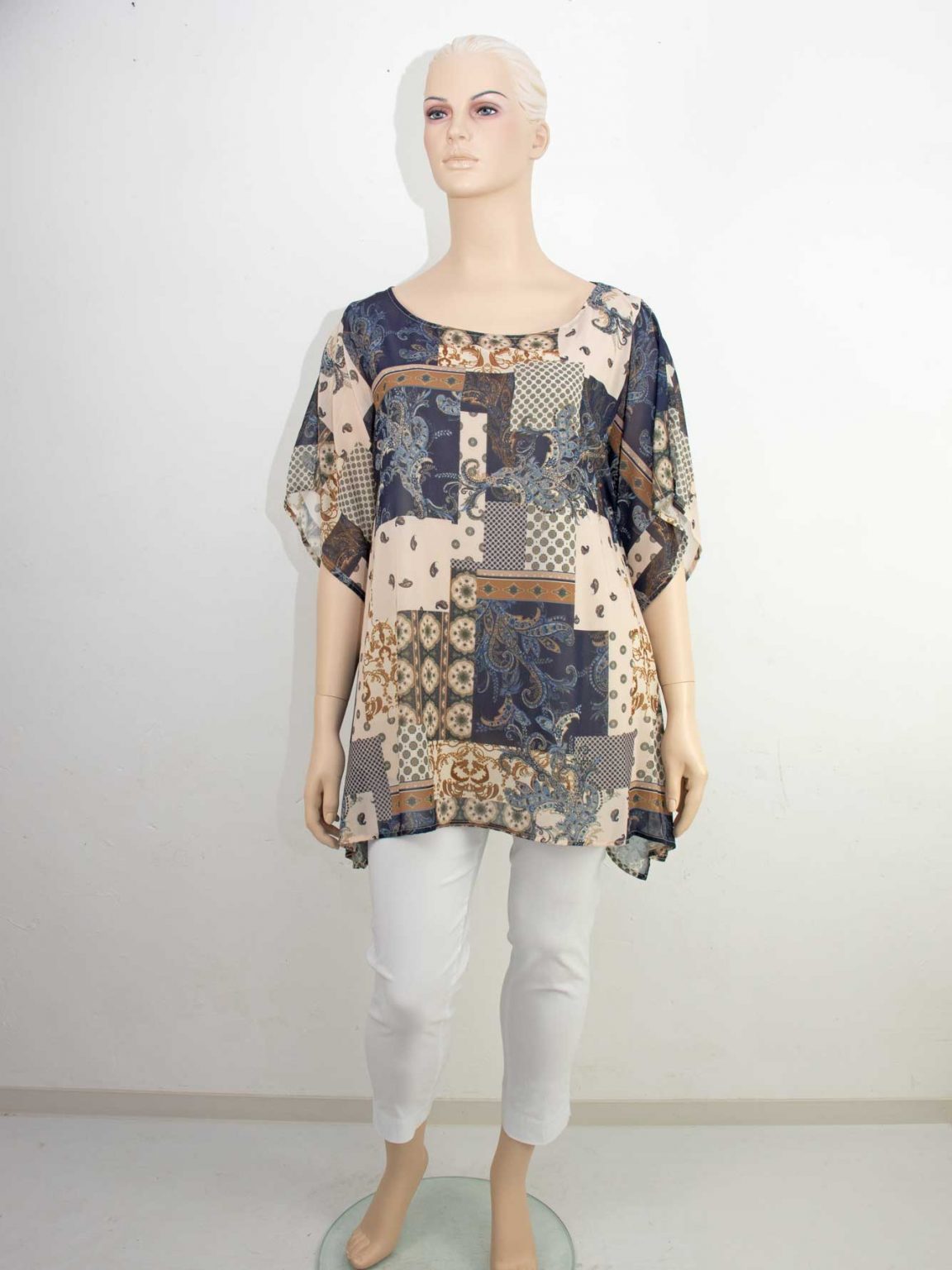 Sophia Curvy Tunika 2-lagig blau-sand - Curvy by BiNA große Größen Mode
